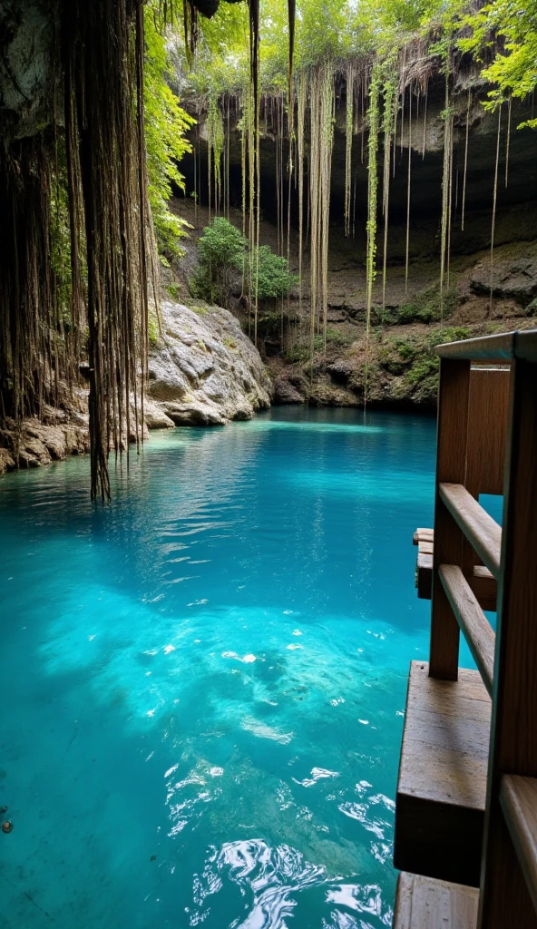 The breathtakingly hidden cenote、long vines and roots hang down - SeaArt AI