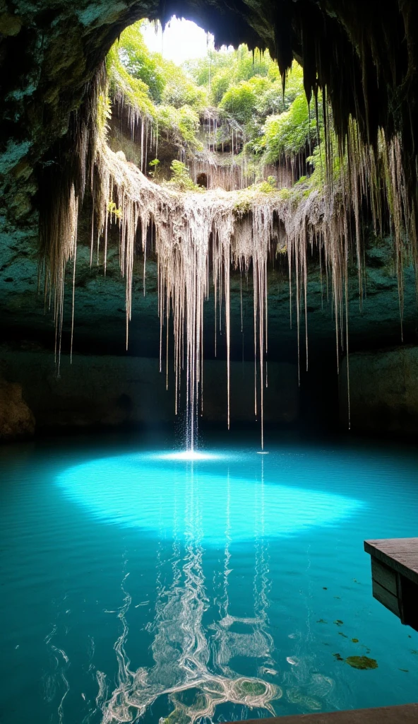 The breathtakingly hidden cenote、long vines and roots hang down - SeaArt AI