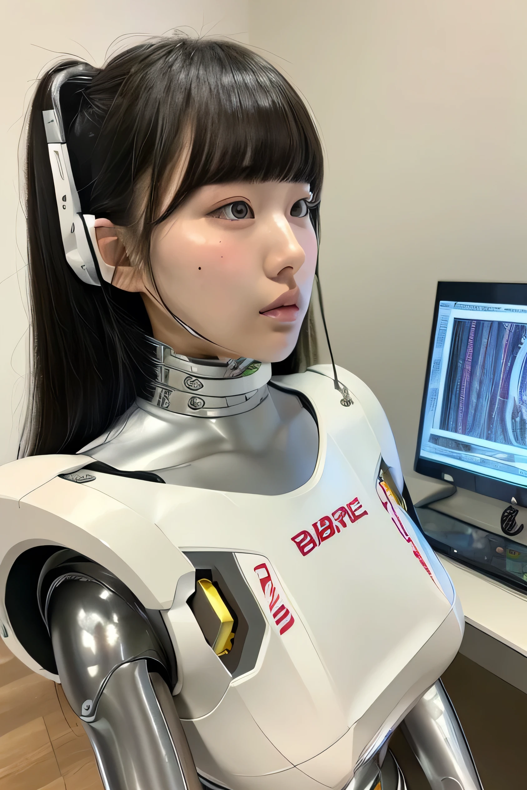 A close up of a woman in a robot suit with headphones - SeaArt AI