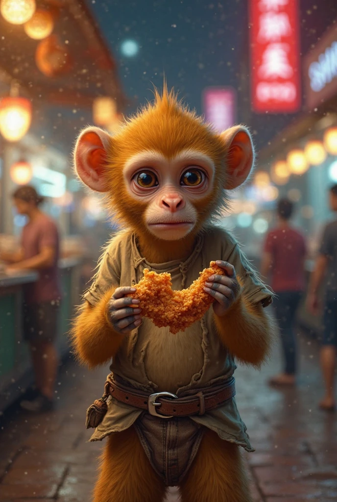 A hyper-realistic digital painting of a golden monkey standing at a ...