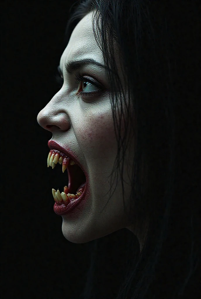 Woman filipina aswang face side view realistic. Black background ...