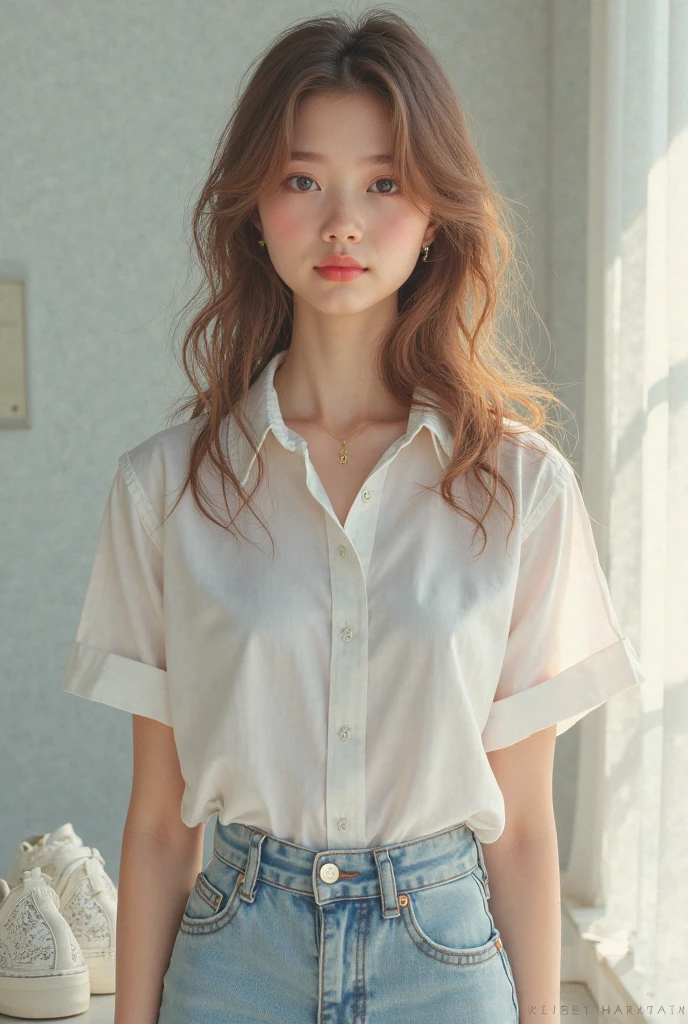 Create a girl of about , parda,light brown hair and light eyes - SeaArt AI
