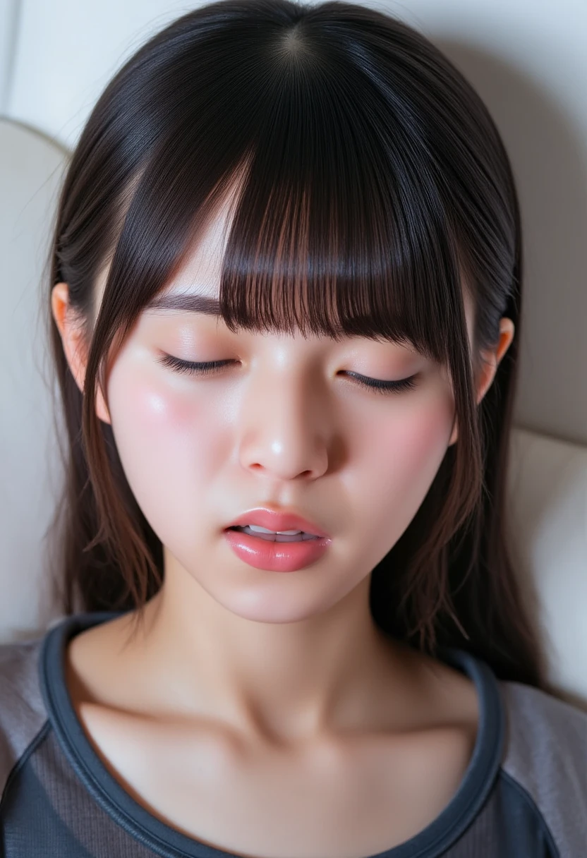 With her mouth slightly open and eyes slightly closed, - SeaArt AI