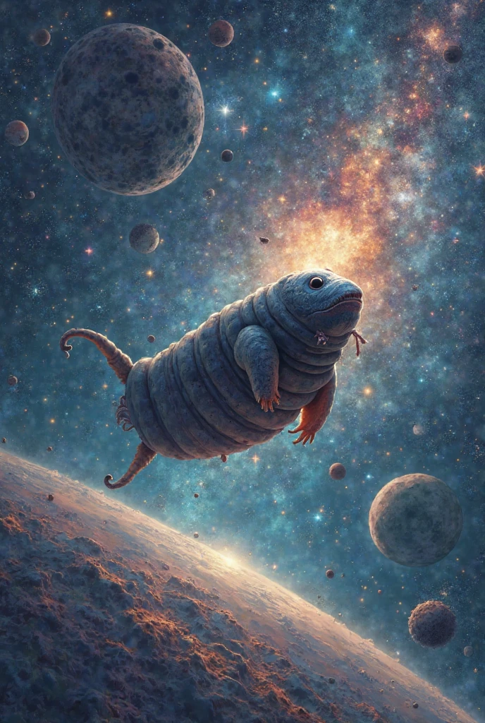 Illustration of a tardigrade hovering in space, against the background ...