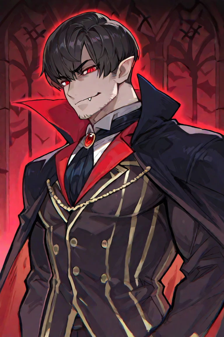 1 adult man, handsome, dark sides over haircut, fancy, vampire - SeaArt AI