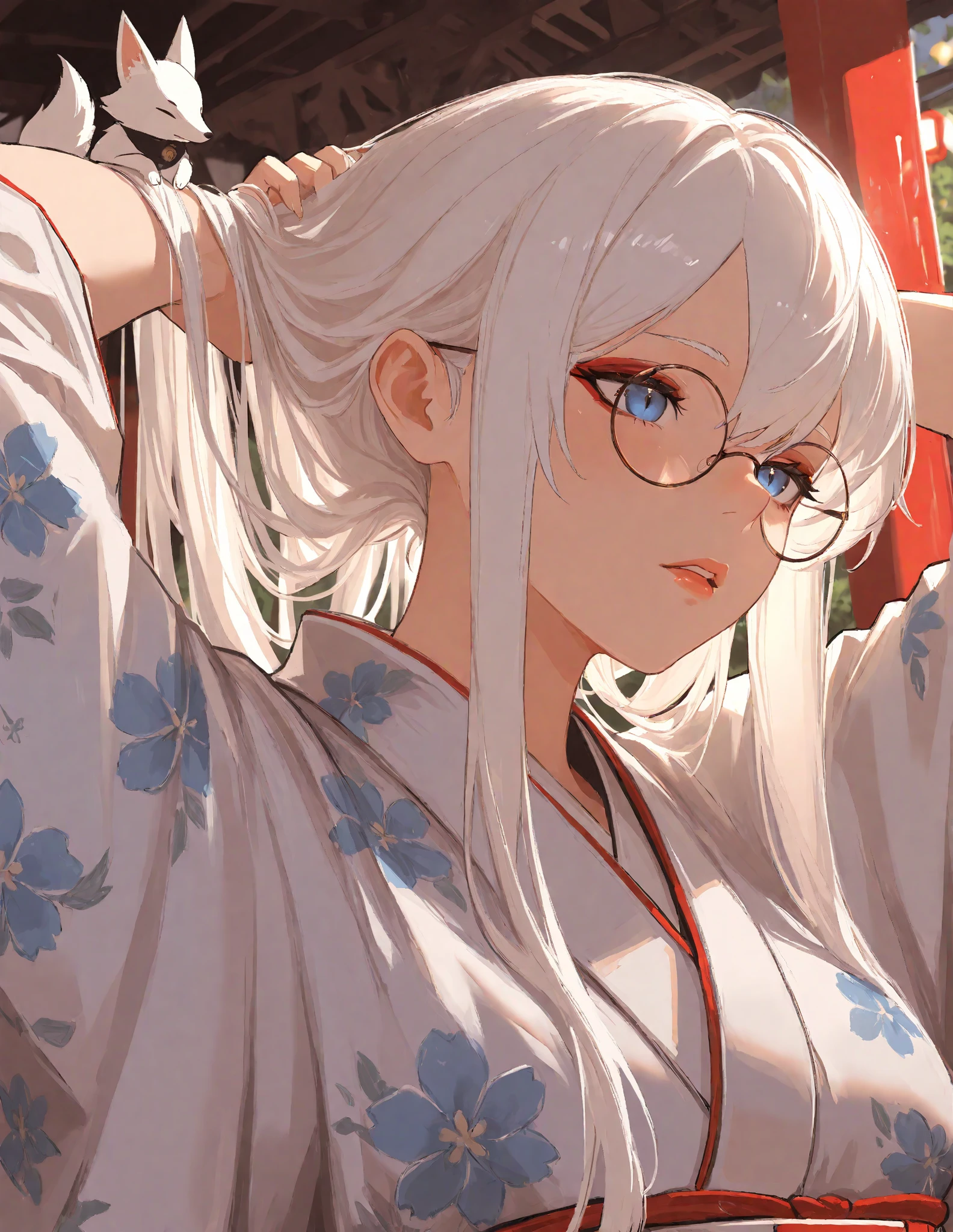 1girl, queue de renard, ciel, white hair, long hair, oreilles d - SeaArt AI