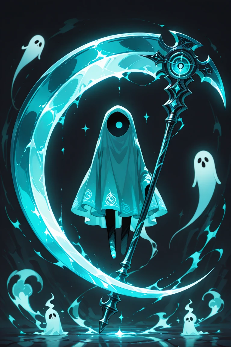 Male, Ghost, No legs, No face, Turquoise magic, Scythe, Single eye ...