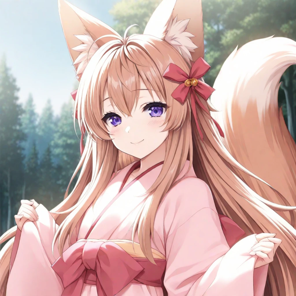 Beautiful and cute fox girl,purple eyes:1.1,smile,brown hair - SeaArt AI