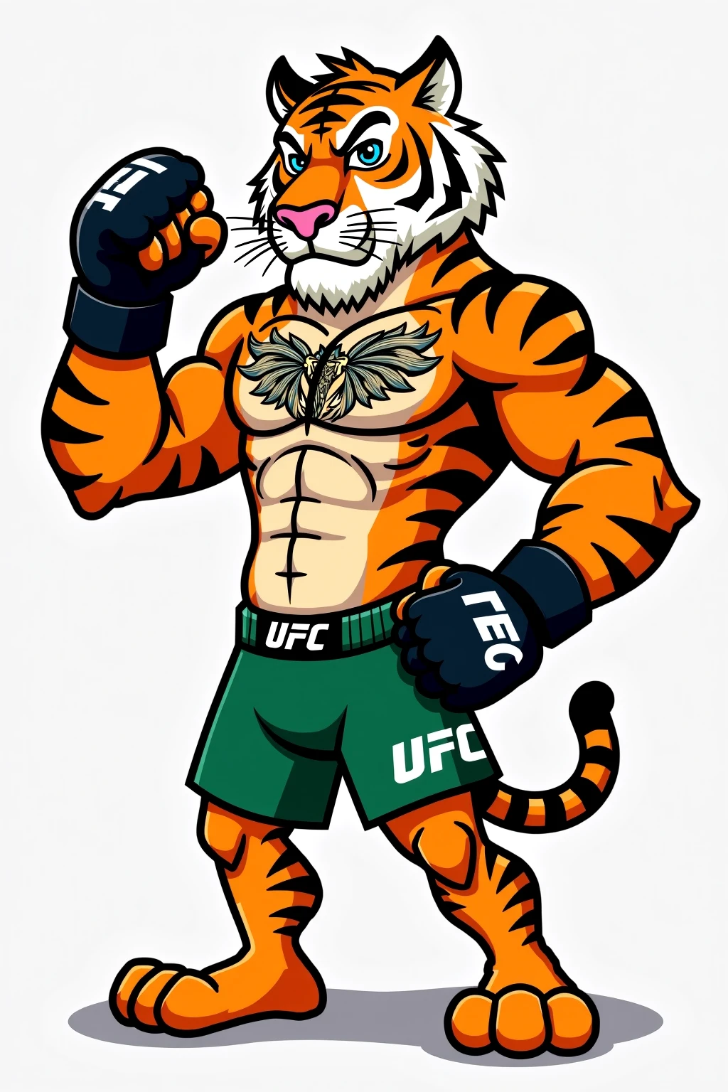 A muscular and confident cartoon tiger posing exactly like Conor ...
