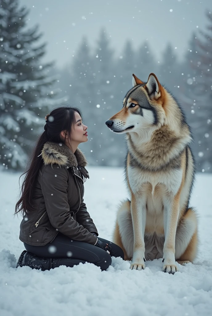 On the snow，a huge wolf，There are more wolves than women，sitting next ...