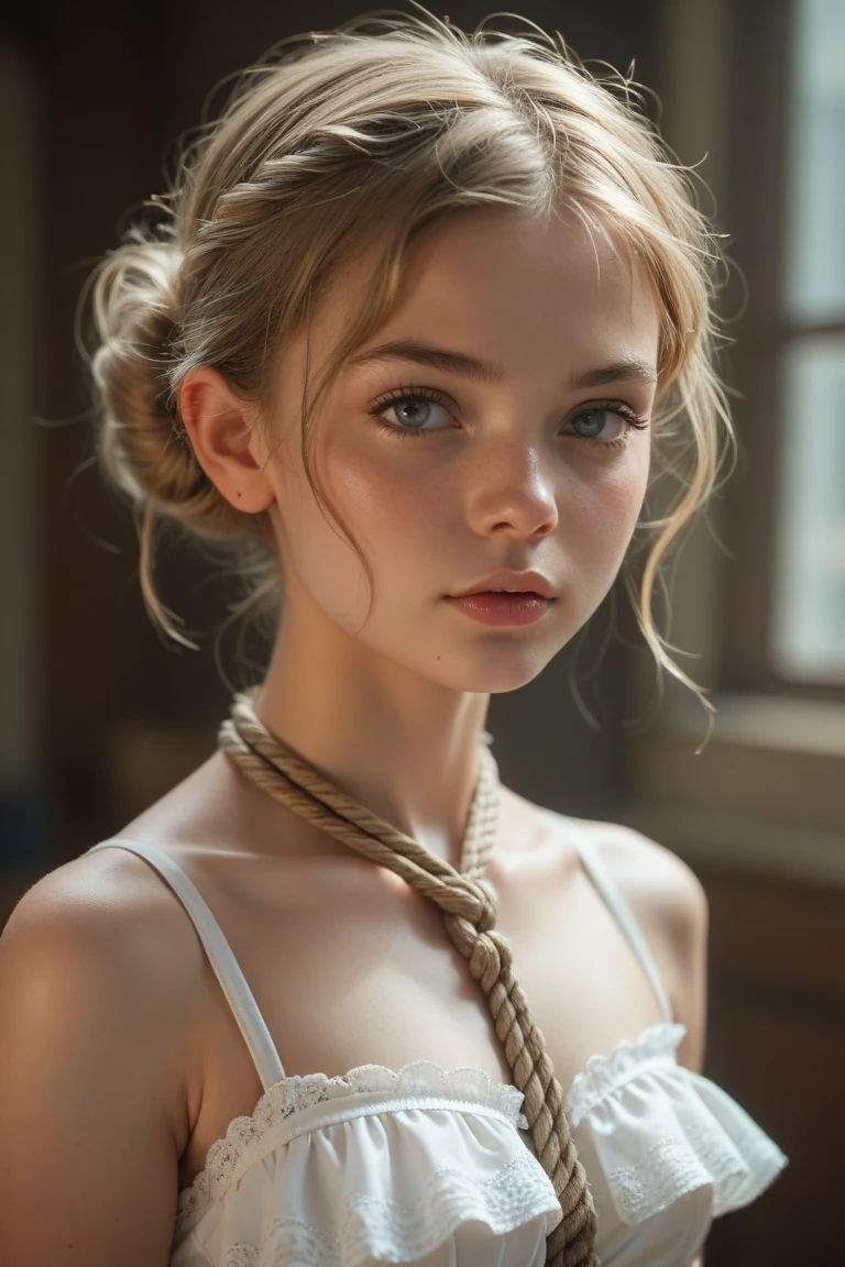 A young sexy girl in an rope boundage get punished in a Basemant by an ...