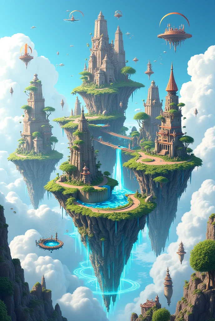 Creative map structure with 5 floating islands around animated - SeaArt AI