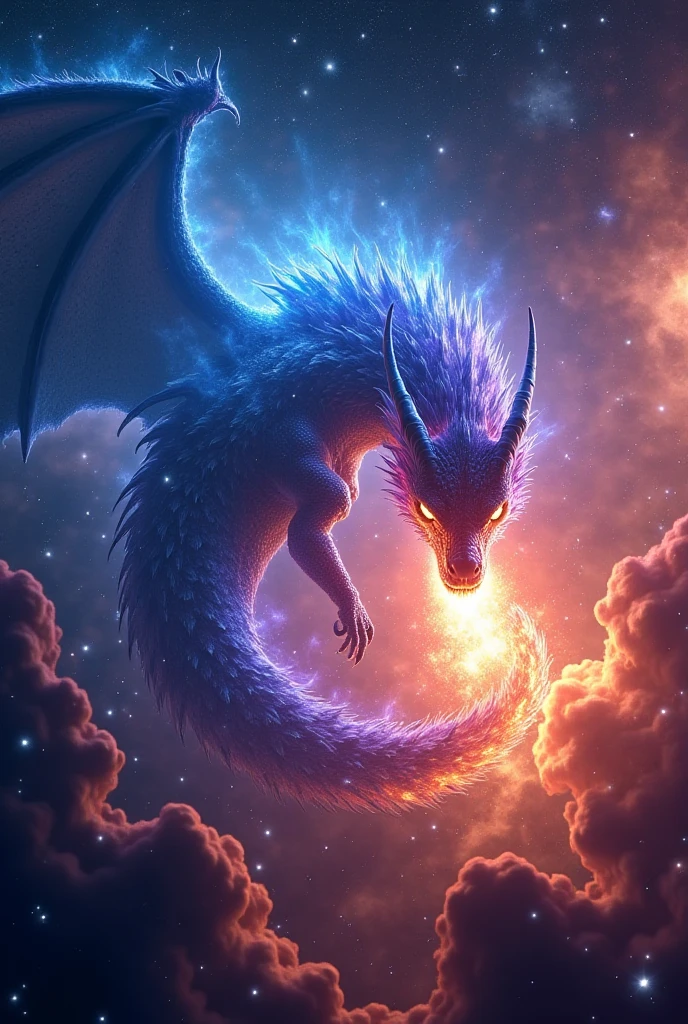 . The video shows an epic scene of a giant dragon swimming in the vast ...