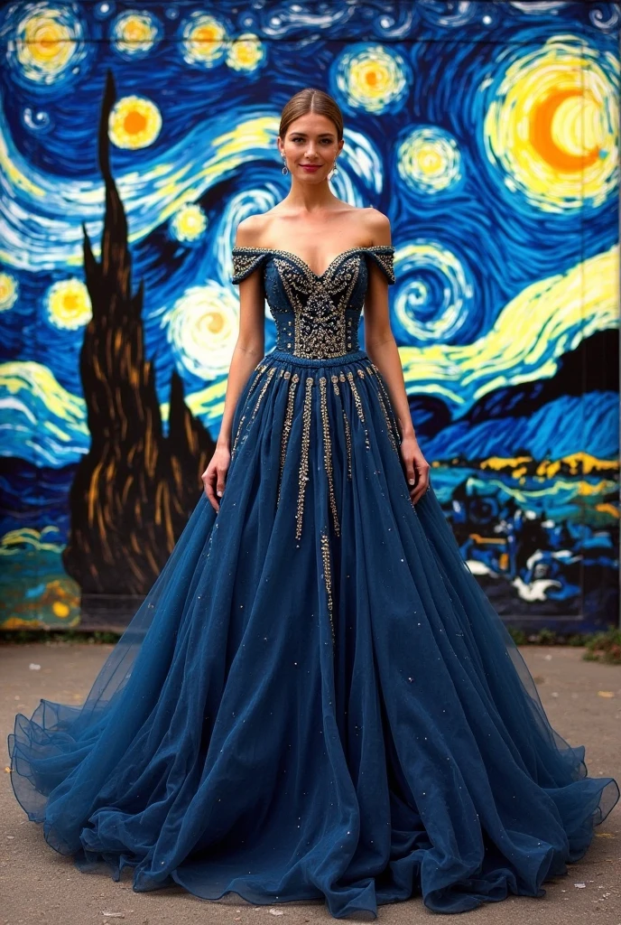Desighn a dress with this theme Colors – Deep blues, swirling yellows ...