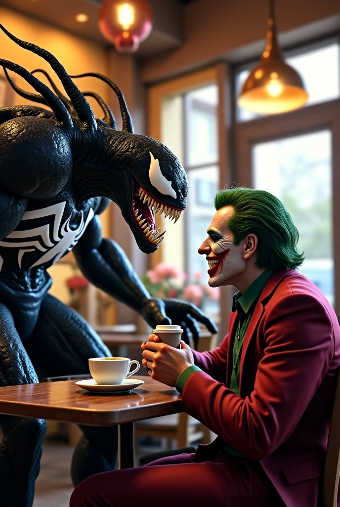 Venom hitting, The Joker in a coffee shop - SeaArt AI