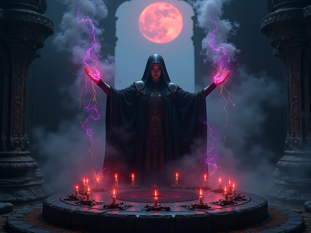 8K Ultra HD, hyper-realistic image of a powerful black magick ritual ...