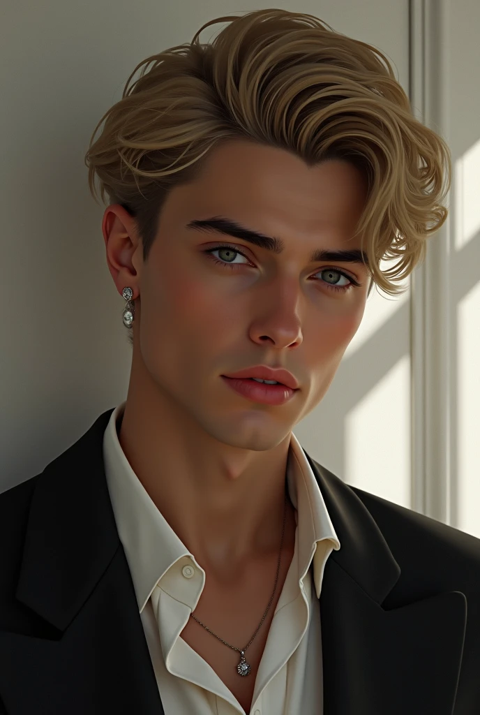 Twenty-two-year-old man, chic and tidy, dark blond hair, Italian nose ...