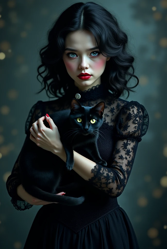 A petite young woman with curly black hair, blue eyes, dark skin ...