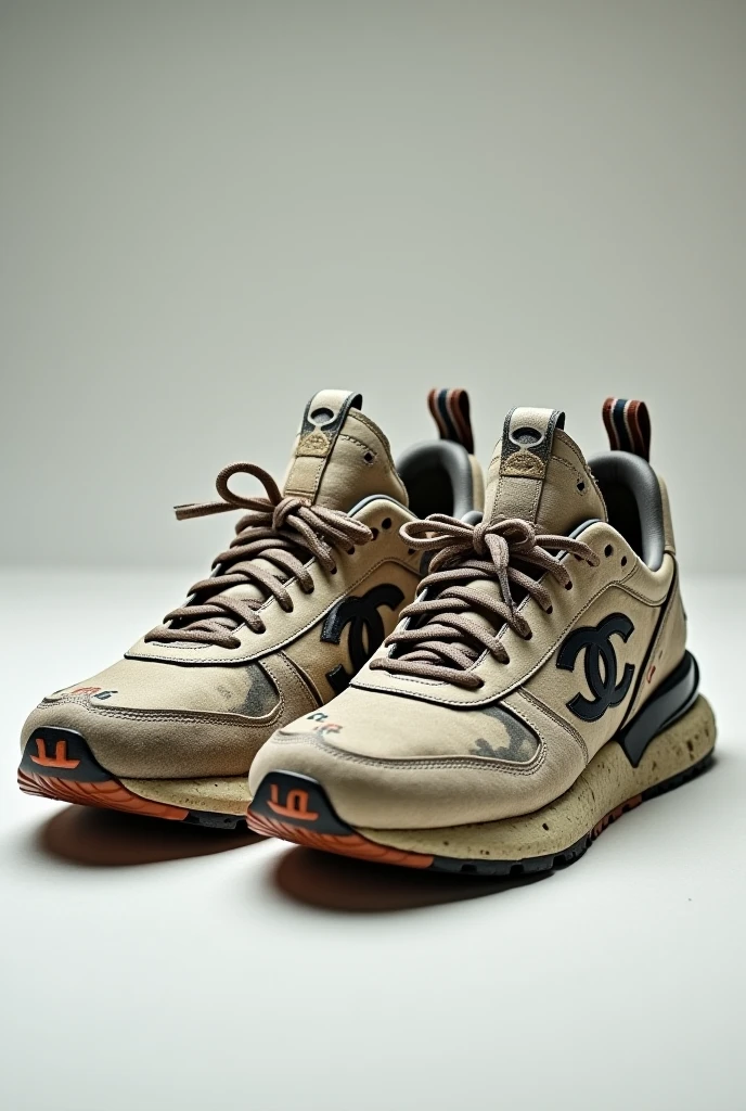 Damage running shoes with double "c" brand on it - SeaArt AI