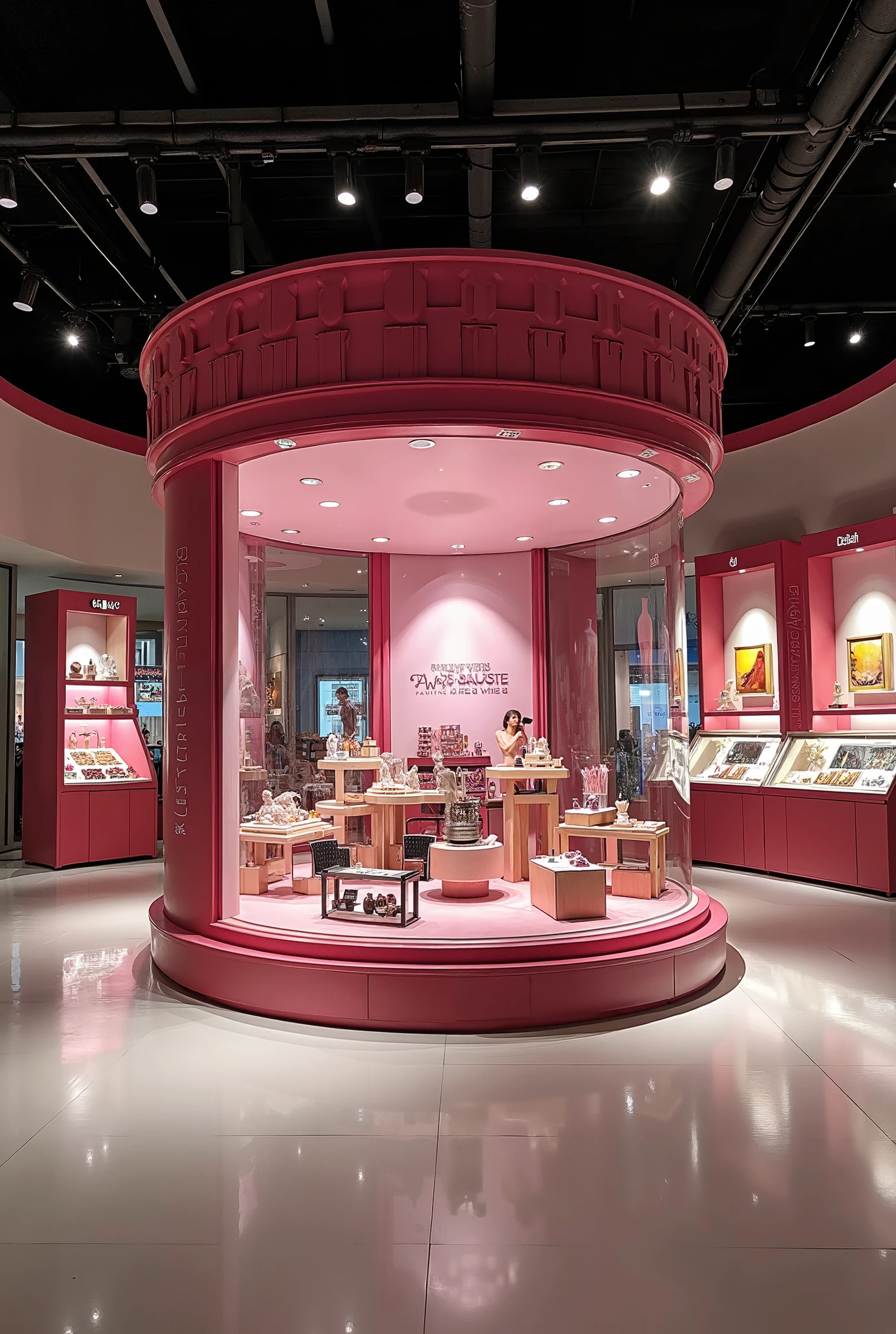 Arafed display of a pink display case with a lot of jewelry - SeaArt AI