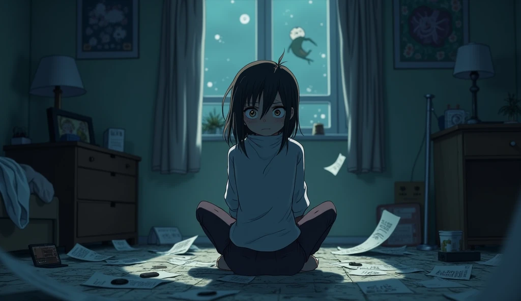 Anime style of a spending lone time with anger in a room which looks ...
