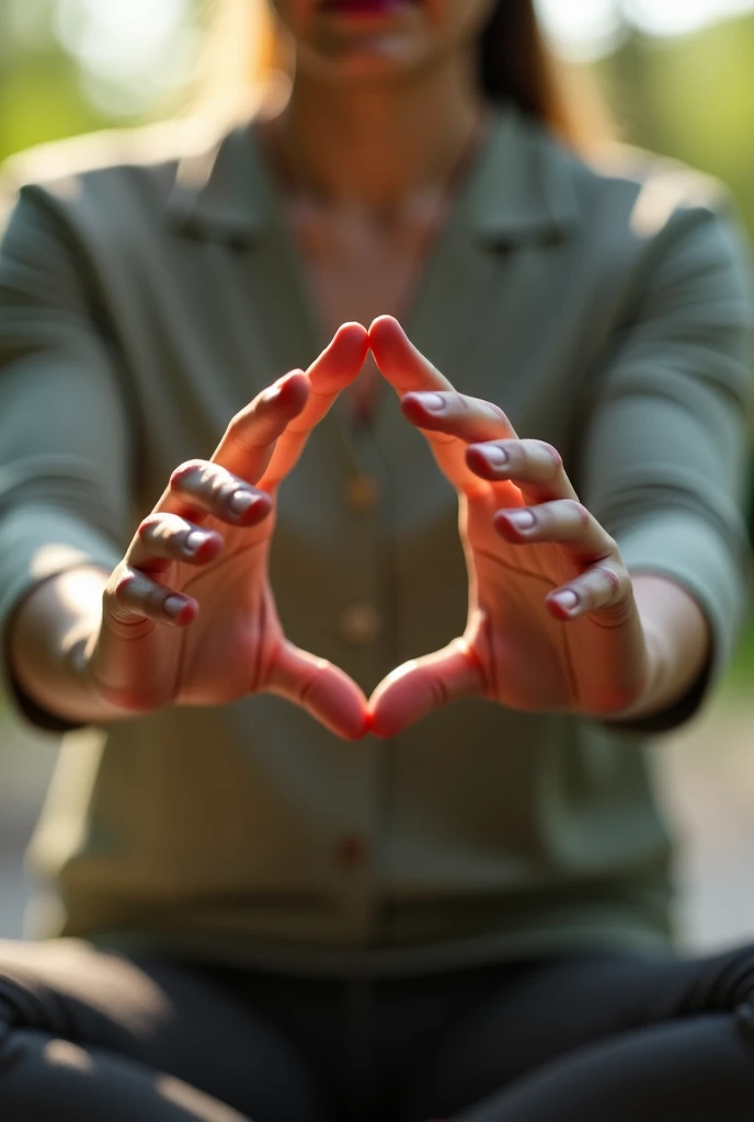 Touch the tips of index fingers and thumbs together to form a triangle ...