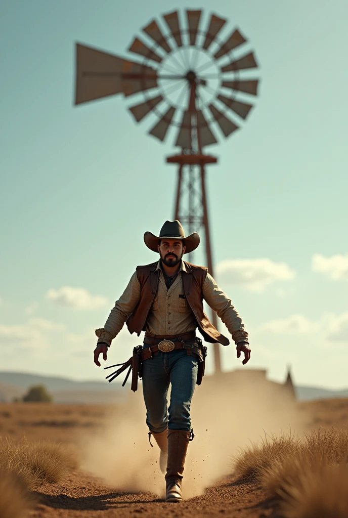 Dressed as a cowboy but charging at the windmill - SeaArt AI