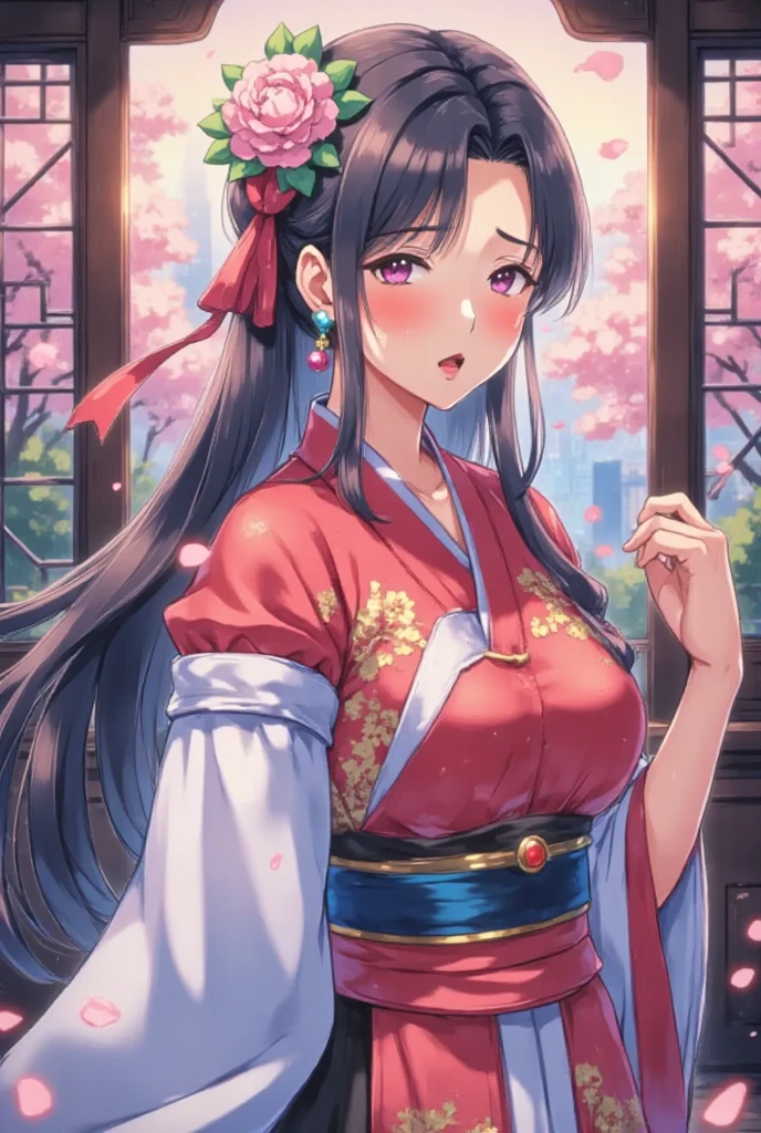 A beautiful anime-style girl, wearing red and white Hanfu, long hair ...