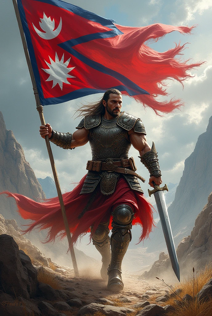 Kapi oli sher bhadaur parchandra destroying Nepal flag - SeaArt AI