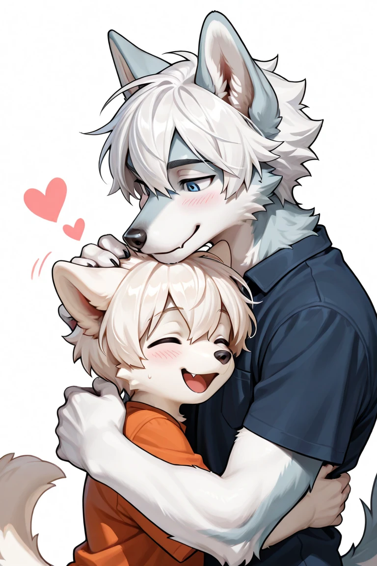 1boy, 2boys, animal ears, blue eyes, blush, body fur, closed eyes ...
