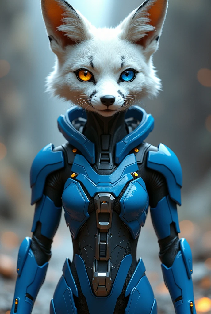 A medium anthropomorphic fox standing on two legs with a blue robotic ...