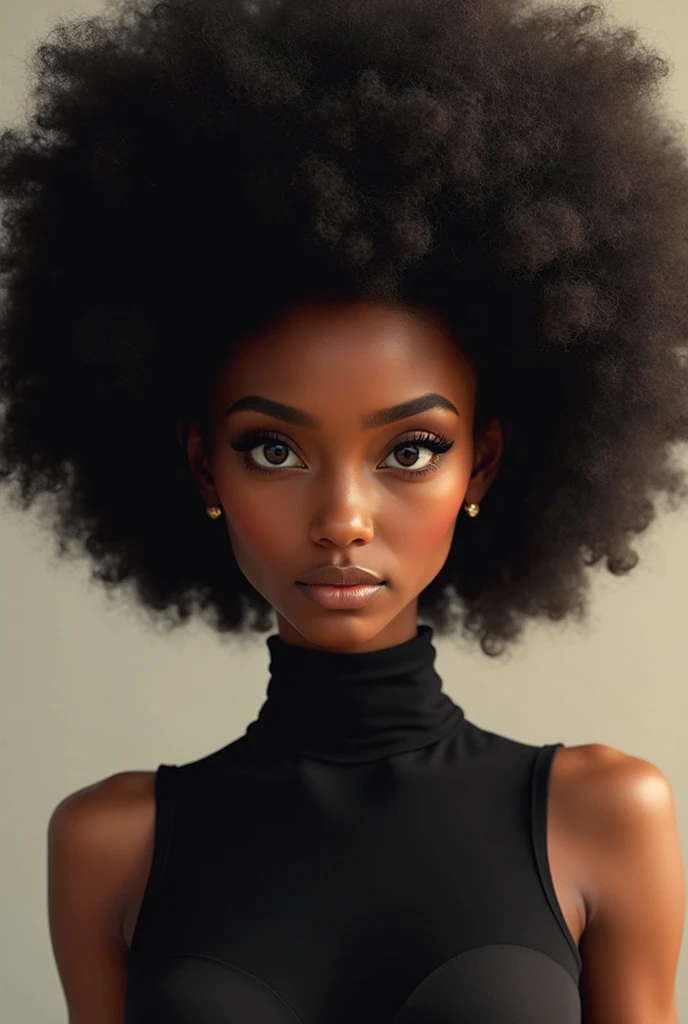 Ready by a tall Afro-descendant model with big hair and light eyes ...