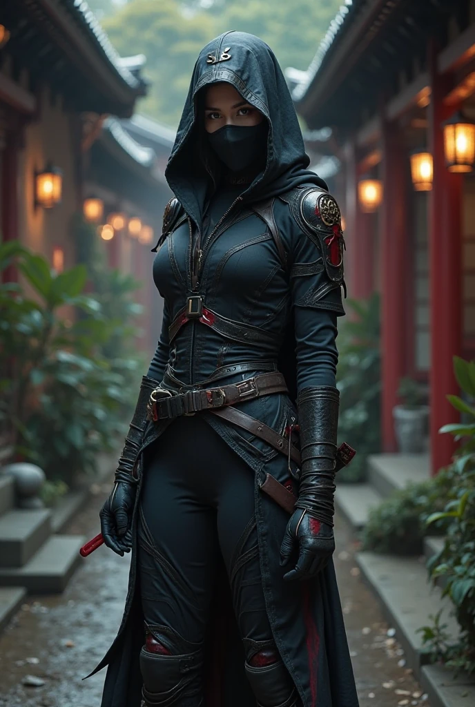 Create a female assassin outfit in the style of Japan and ninjas ...