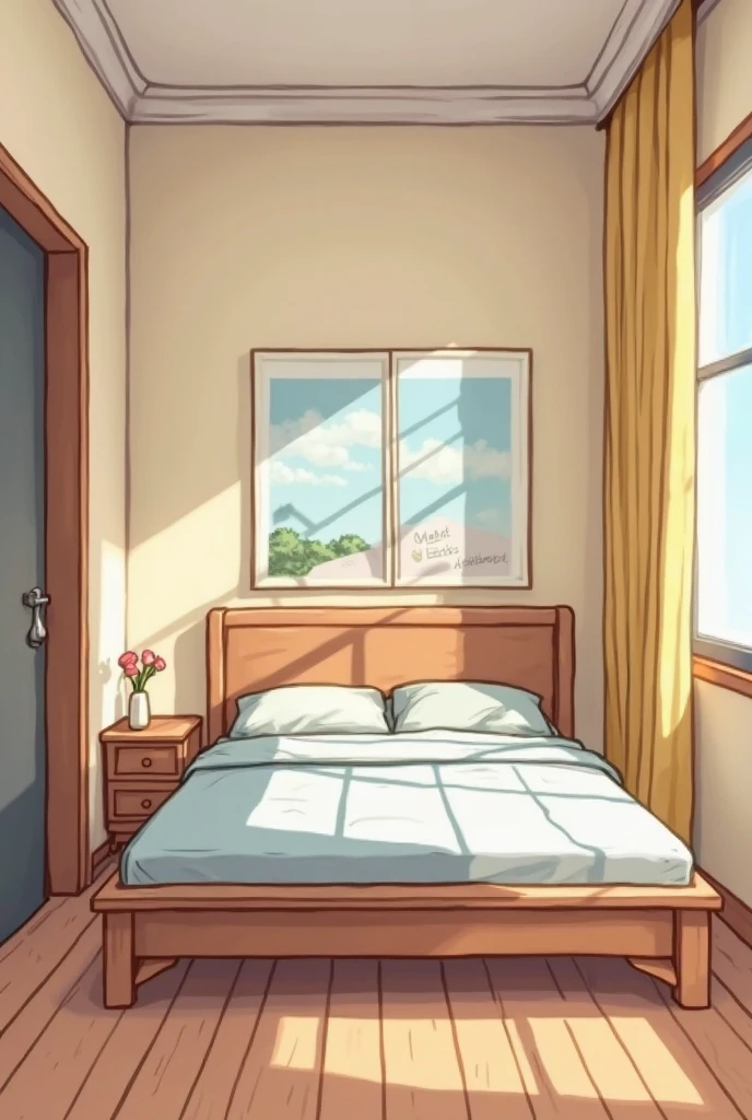 Bedroom (5 meters X 5 meters) From cartoon , With flat view, front view ...