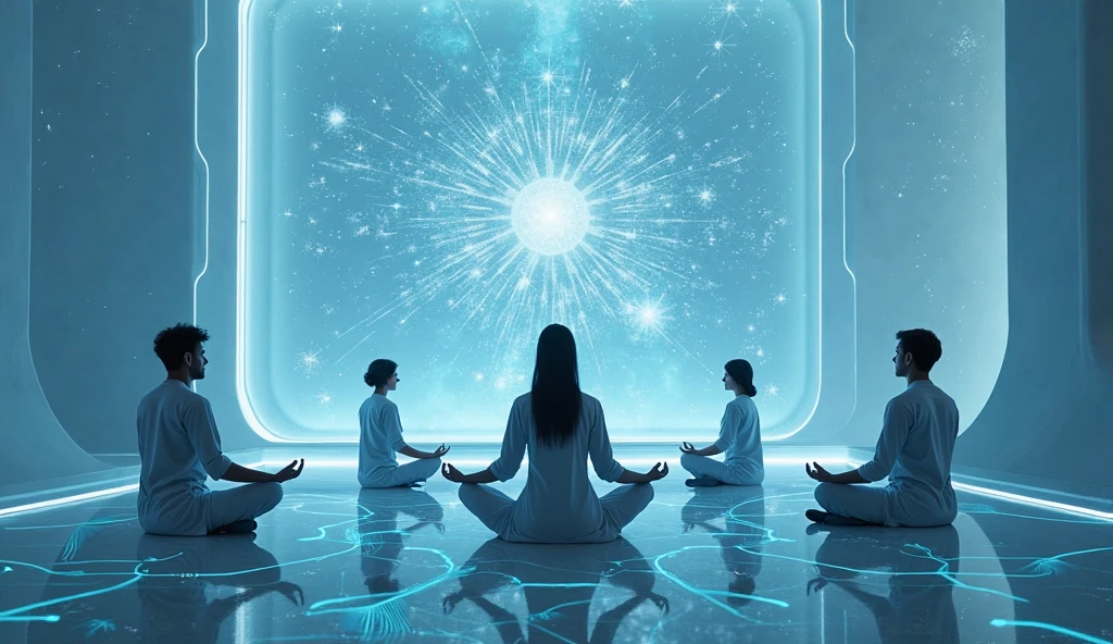 Digital Meditation Room — A modern meditation space, where soft blue ...