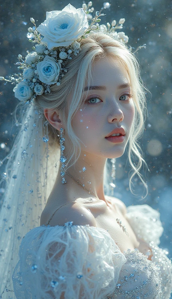 Masterpiece, best quality, (Anime:1.4), silver enchantress, white rose ...