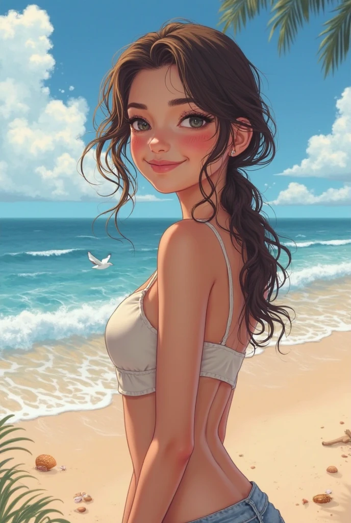 Cute brunette woman who is at the beach - SeaArt AI