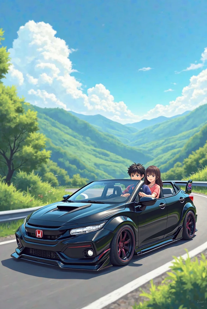 Boy with modified black Honda city with gf anime - SeaArt AI