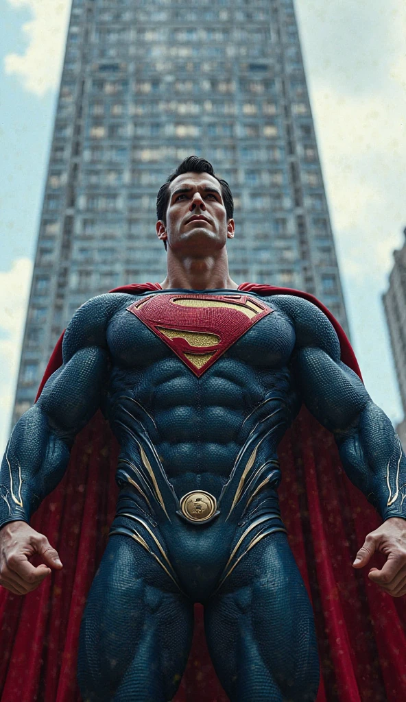 Make superman stand up to hotel biulding with face on camera - SeaArt AI