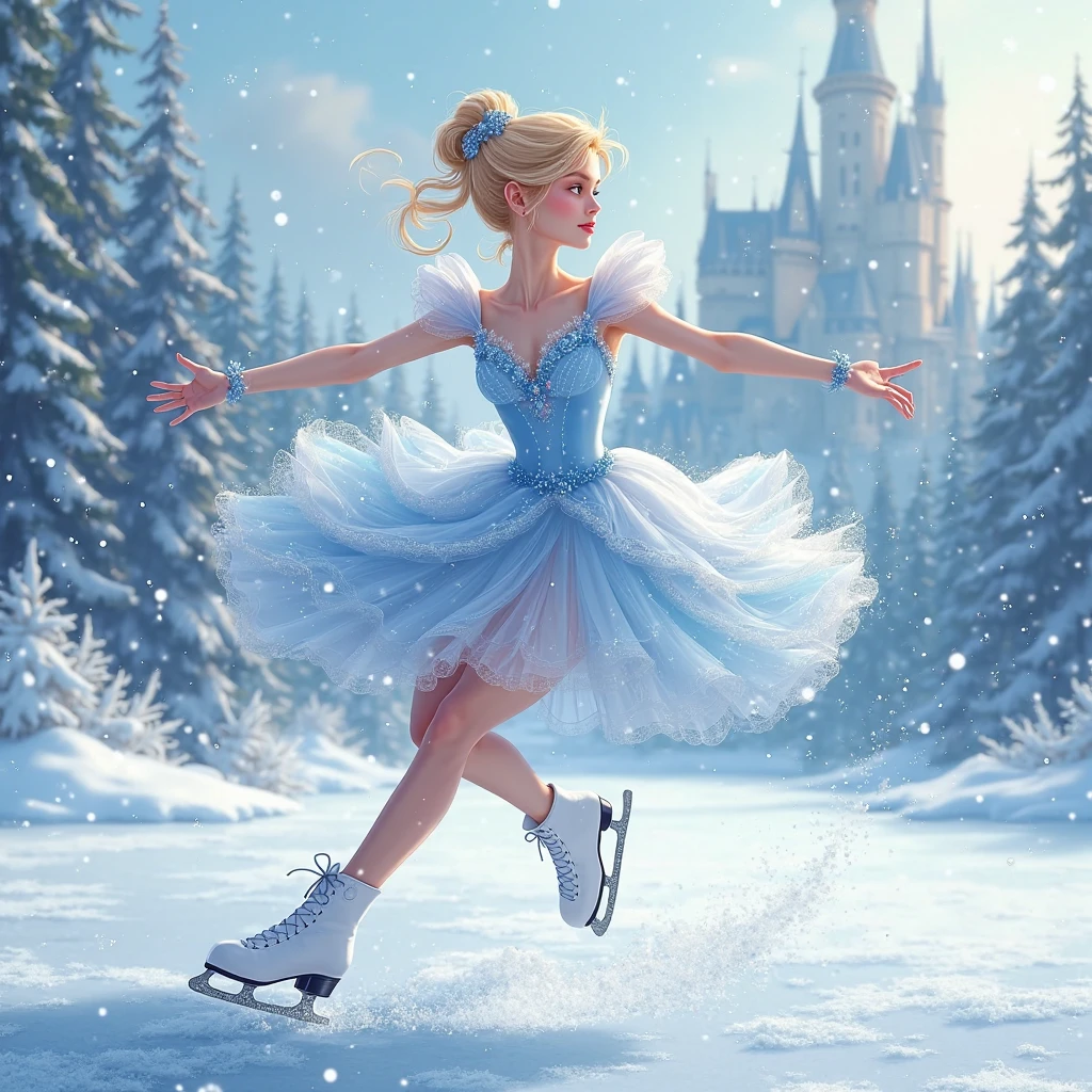 Disney princess Cinderella figure skating、Disney-like anime art - SeaArt AI