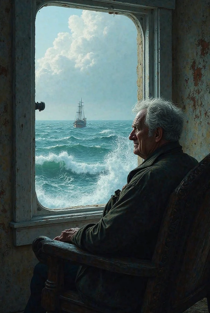 L: The storm subsides. The lighthouse keeper drops in his chair - SeaArt AI