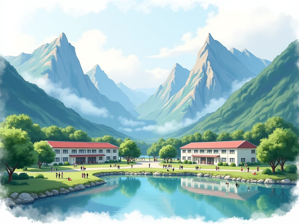 A great normal school, surrounded by mountains and a small lagoon ...