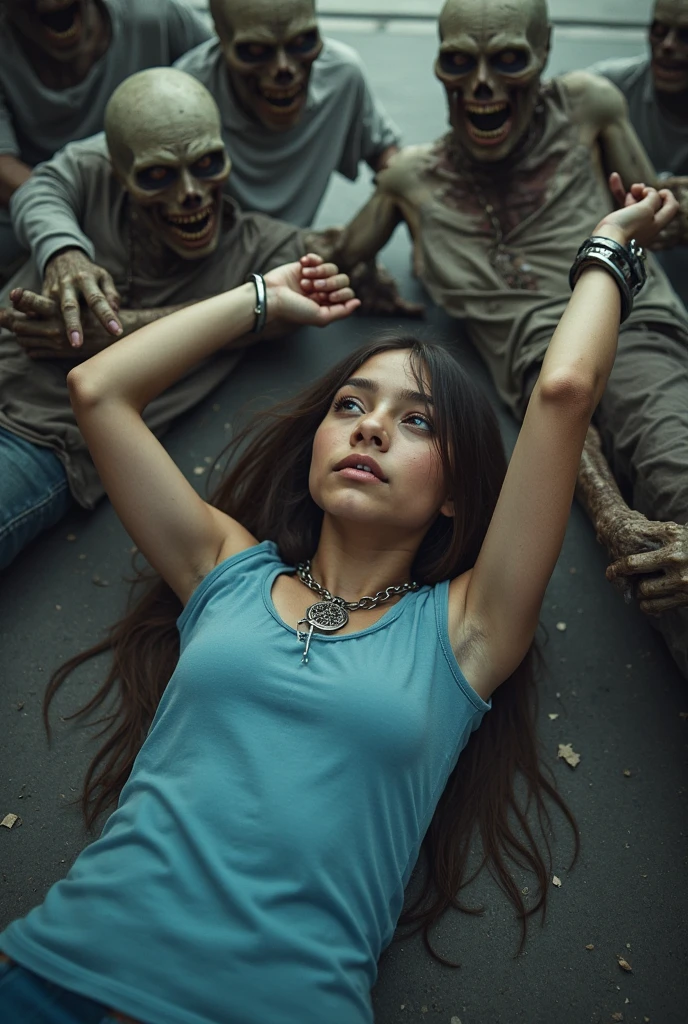 Young dead mexican girl with long straight hair lying down in a street ...