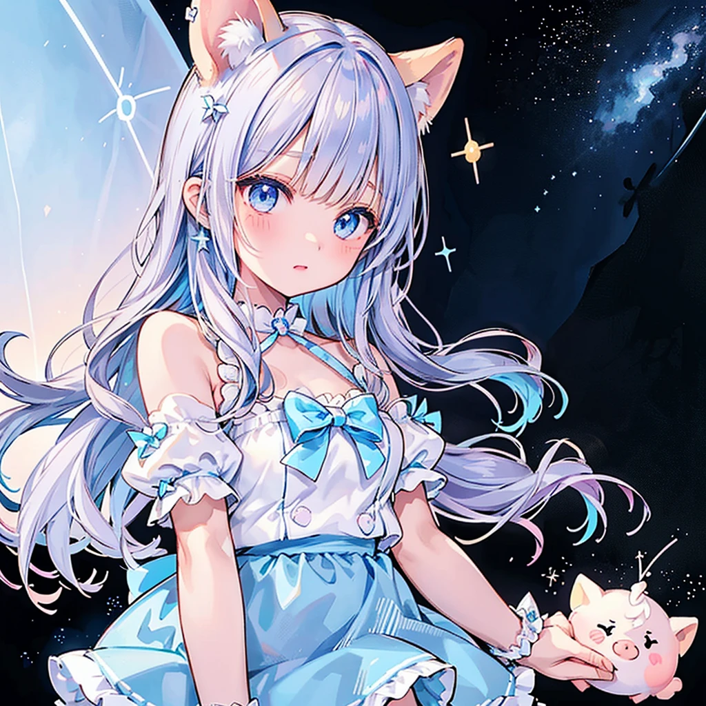 Vtuber-halfbody、Star Fairy Idol、Navy and orange space pattern clothes ...