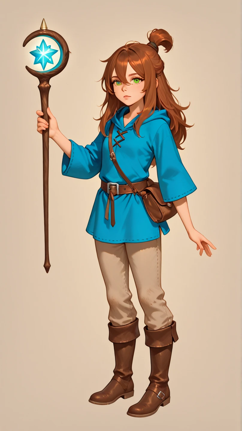 Female mage, brown Long front strands tied back hair, magical small ...