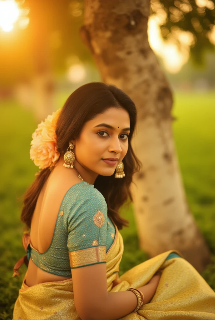 One woman wearing a beautiful lovely unique designer colour saree ...