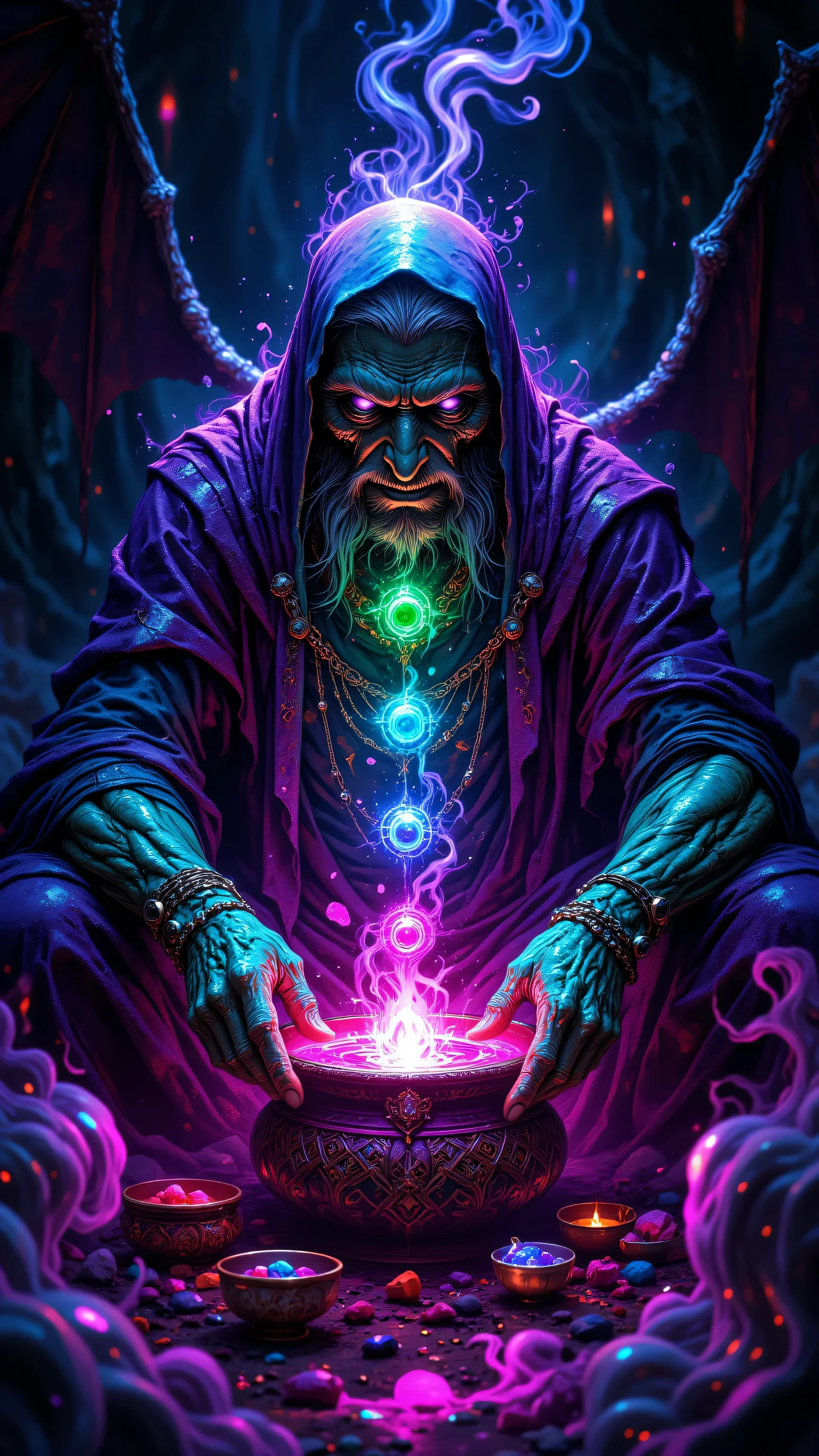 A wizard with a glowing orb in his hands - SeaArt AI