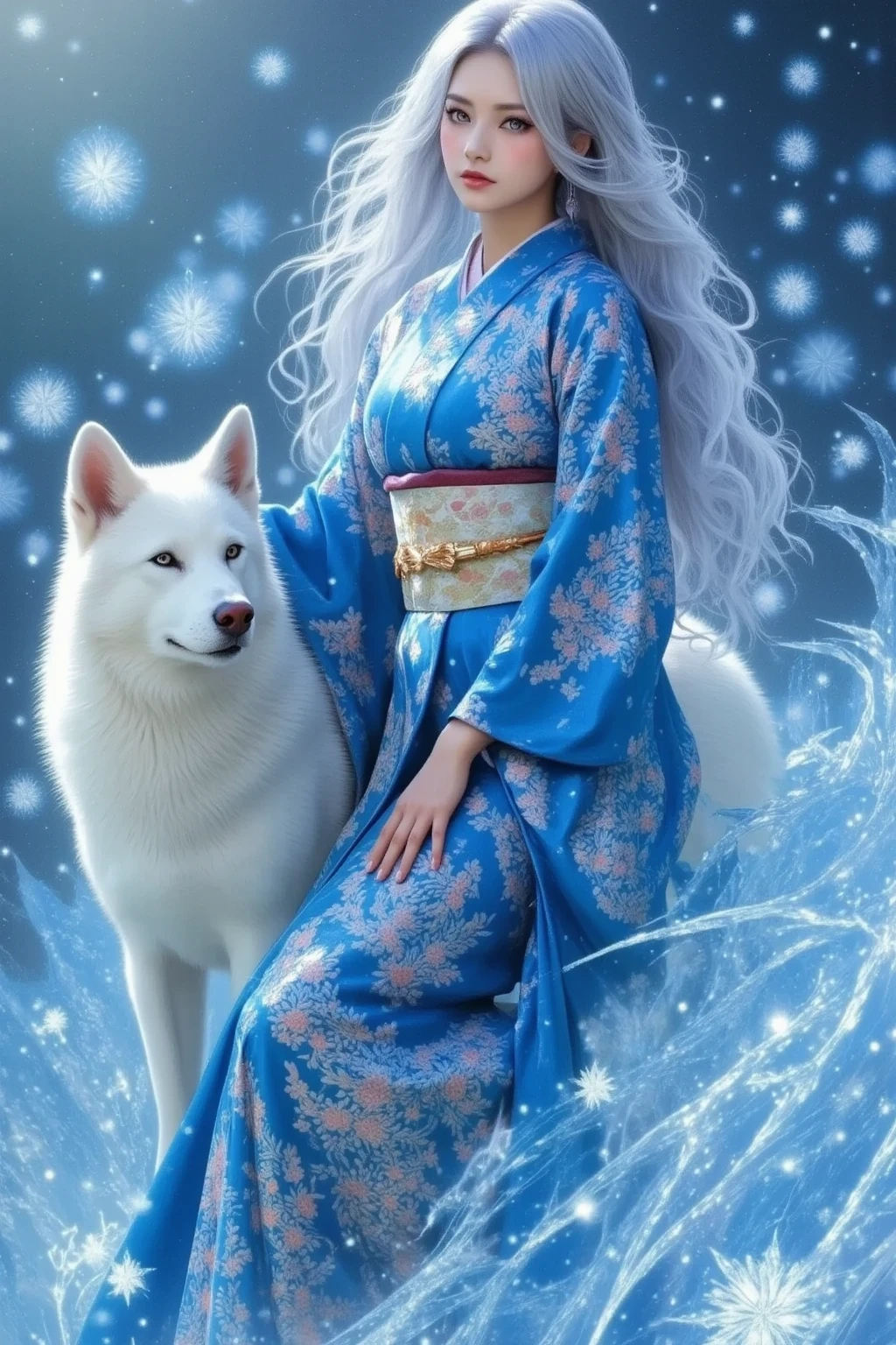 The Ice Queen in a kimono、The image of a snow woman、 Long That Extends ...