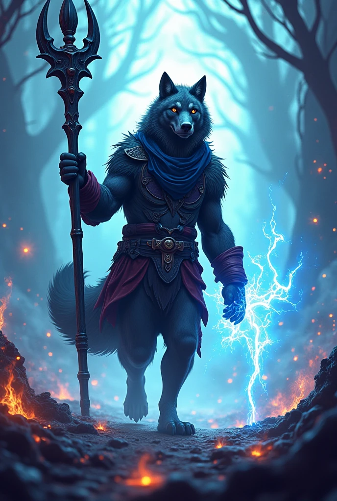 A complete animation of a 2D wizard wolf character with dark staff ...