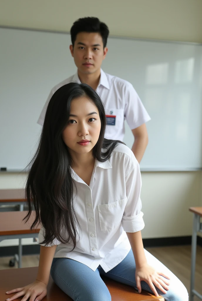 A vivid scene featuring two individuals in a classroom setting - SeaArt AI